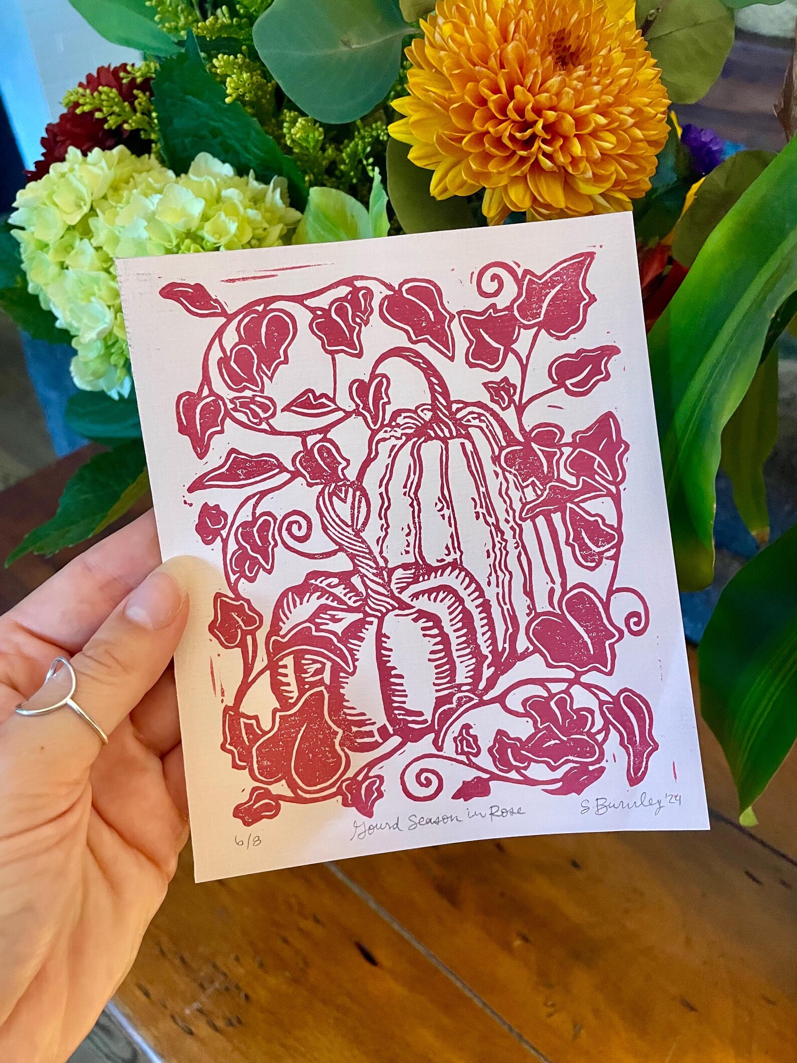 Gourd Season Linocut Print | Pumpkins and Vines Original Art - Etsy