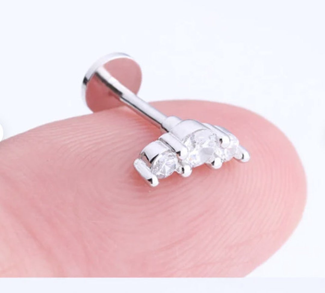 925 Sterling Silver Labret Tragus Stud , Cartilage Earlobe Stud Diamond ...