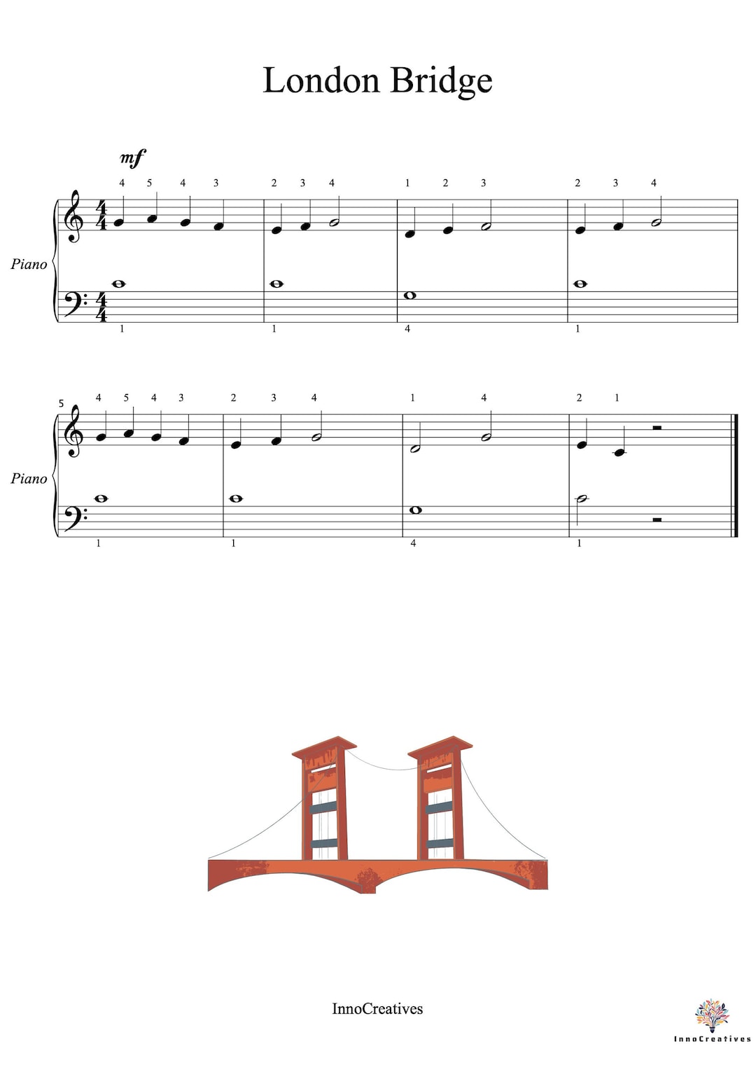 London Bridge for Beginners piano Sheet Music PDF, Instant Download - Etsy