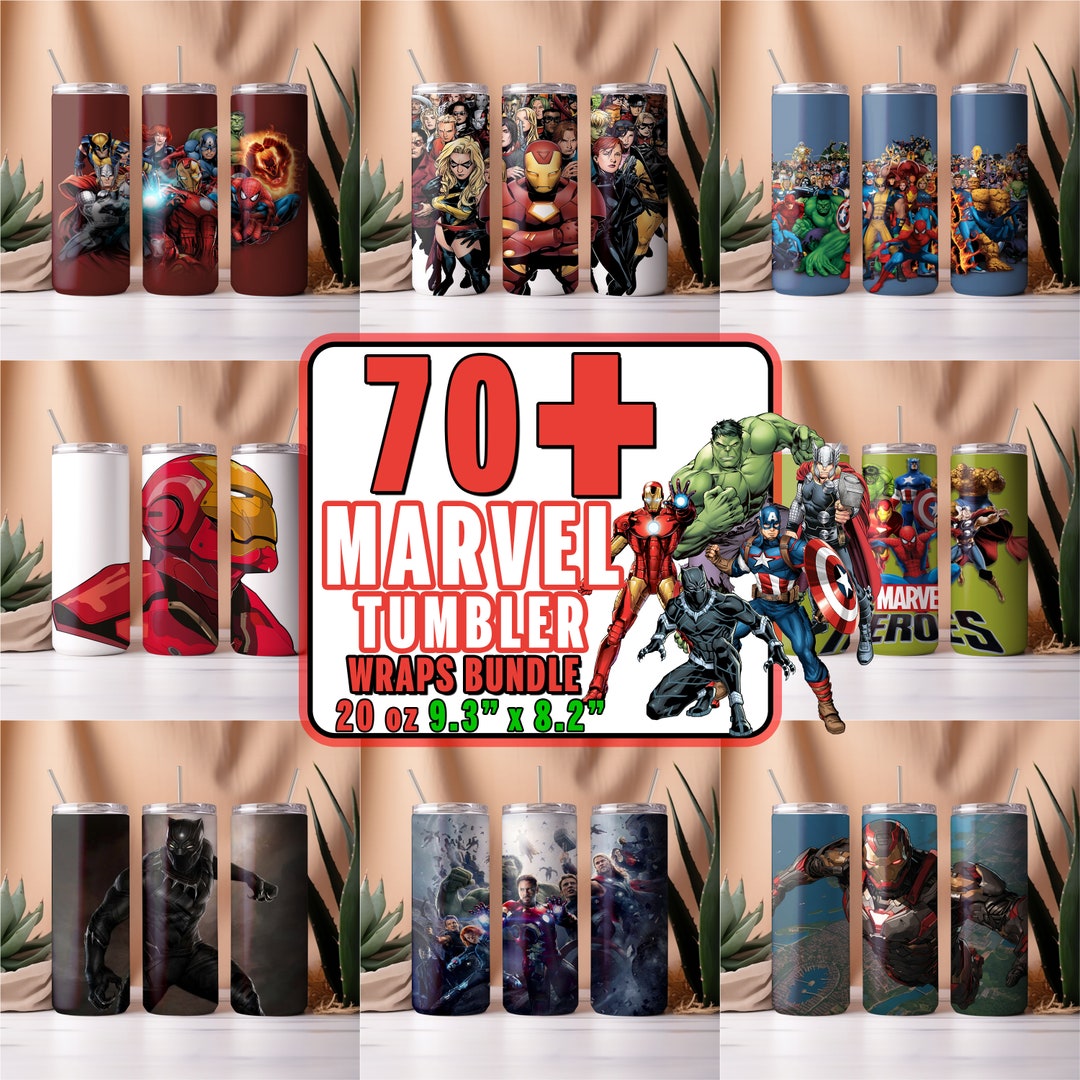 Marvel Superheroes Tumbler Wrap Bundle, 20oz Skinny Tumbler (digital ...