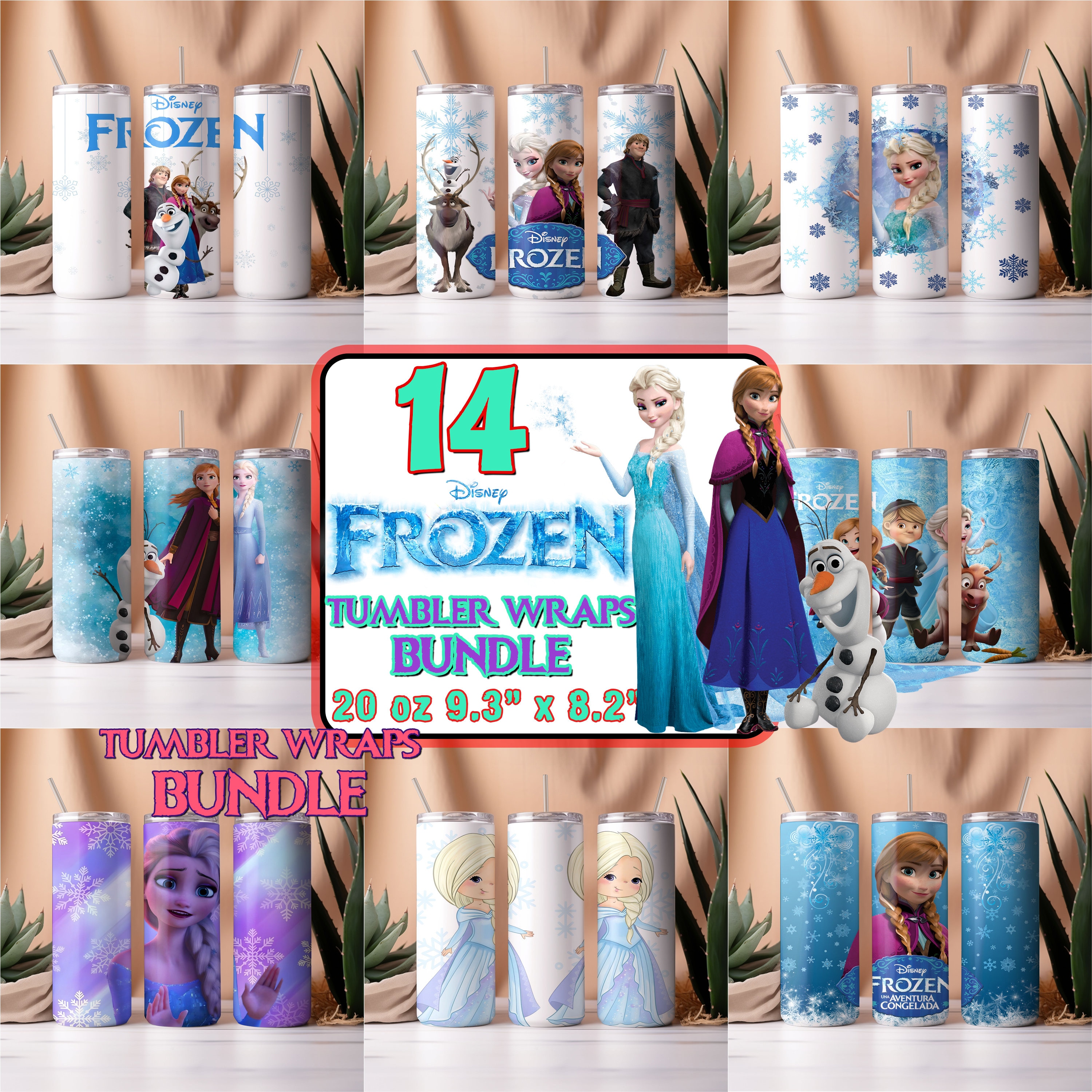 14 Frozen Tumbler Wrap Bundle 20 Oz Elsa PNG Image Sublimation Tumbler ...