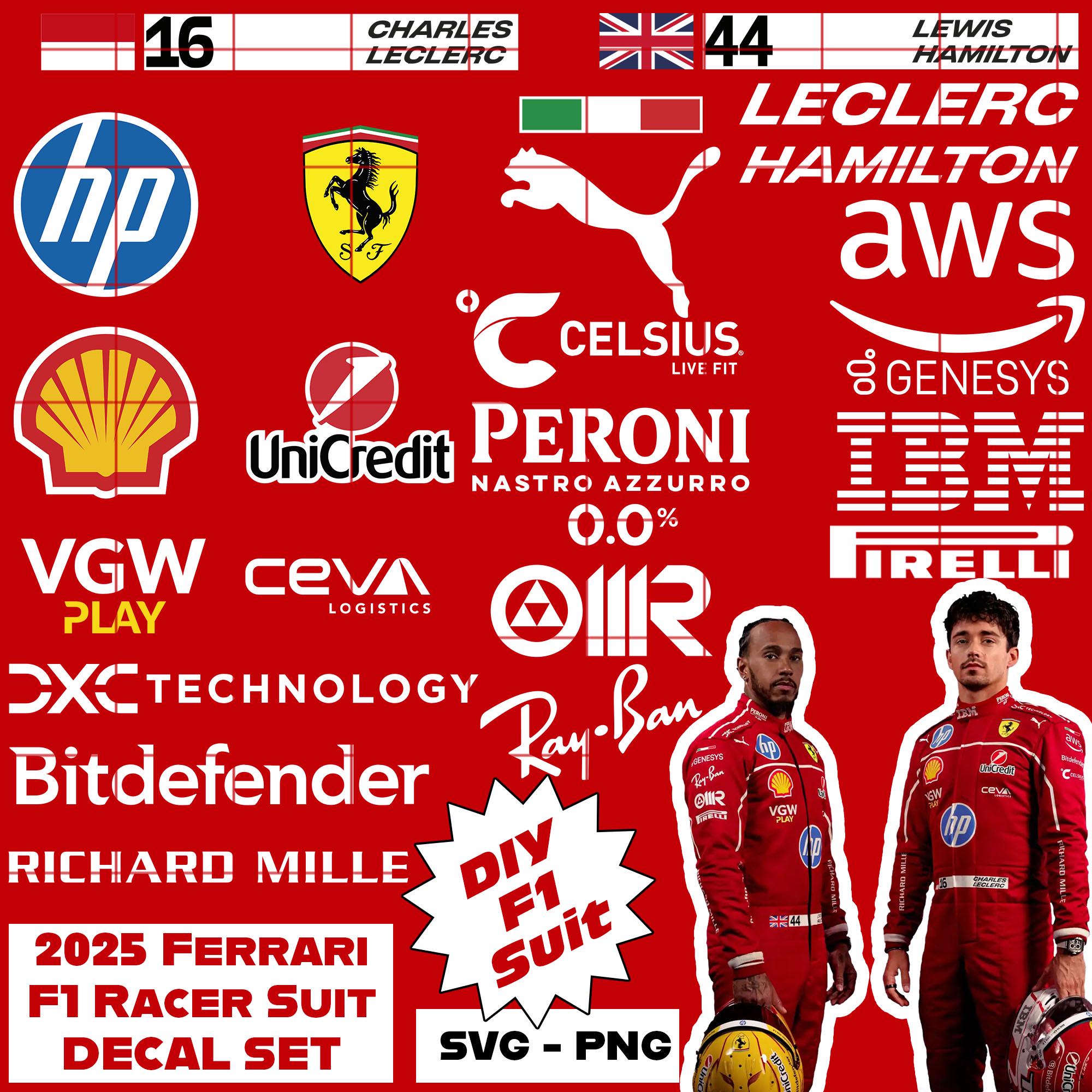 Ferrari 2025 Formula 1 Racing Suit Sponsor Logo Decals | Vinyl Cutting ...