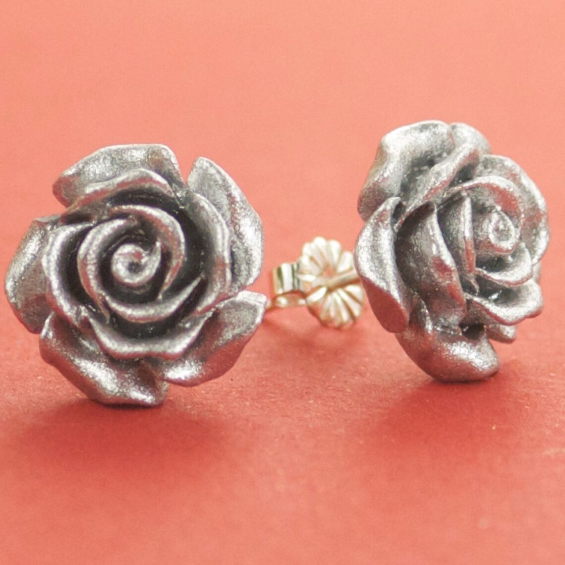 Vintage Metalic Silver Rose Flower Post Earrings - Etsy