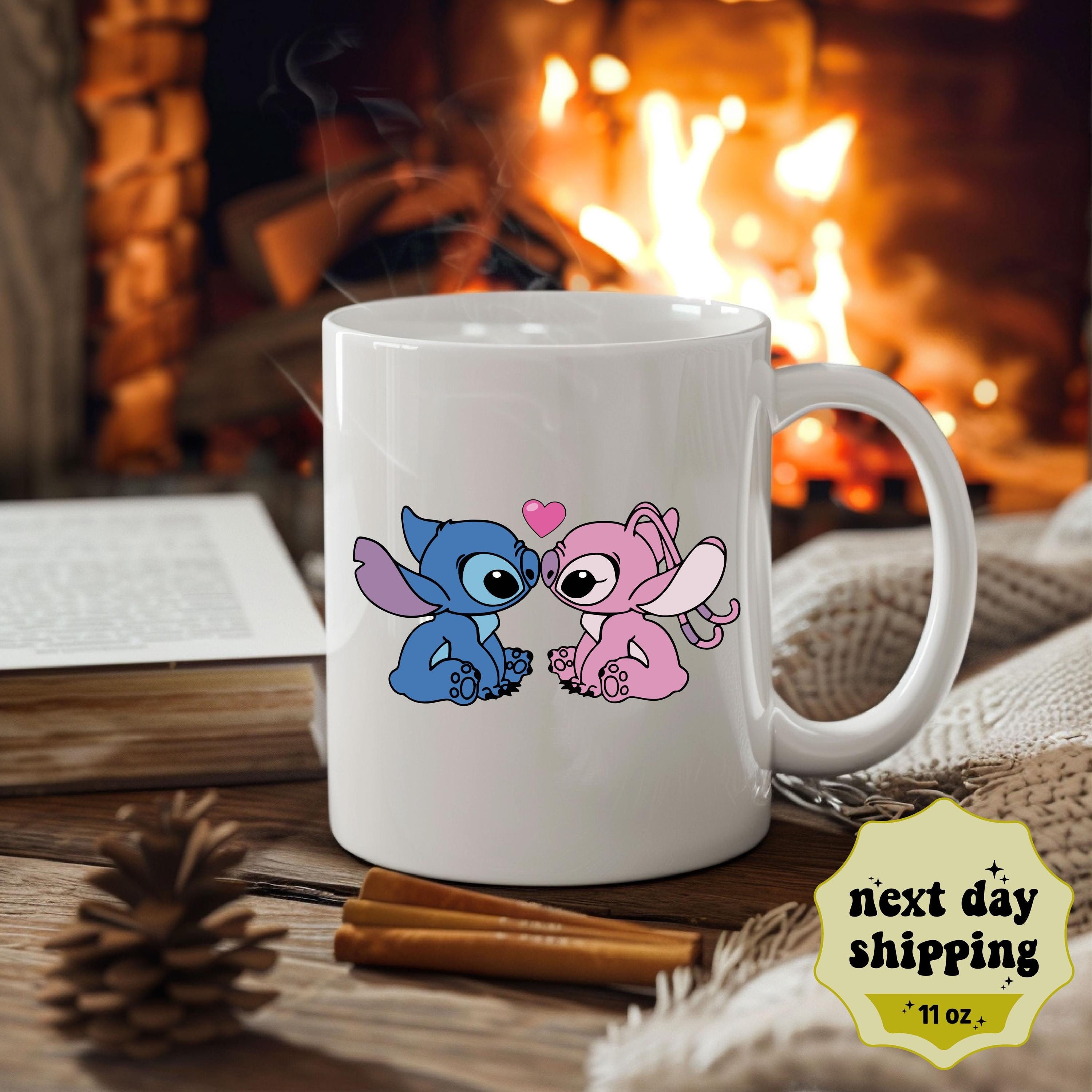 Stitch and Angel Love Mug, Romantic Disney Kiss Design, Personalized ...