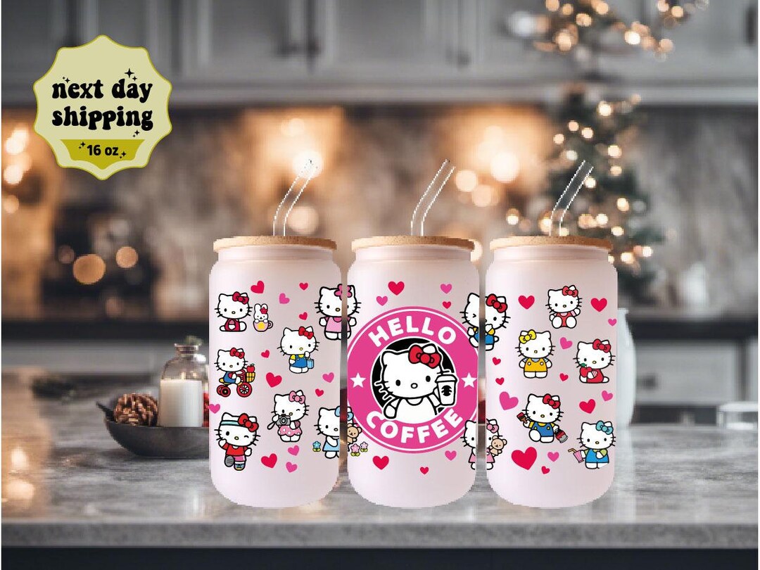 Hello Coffee Cute Cat Glass Can, Personalized Iced Coffee Cup, Kitty ...