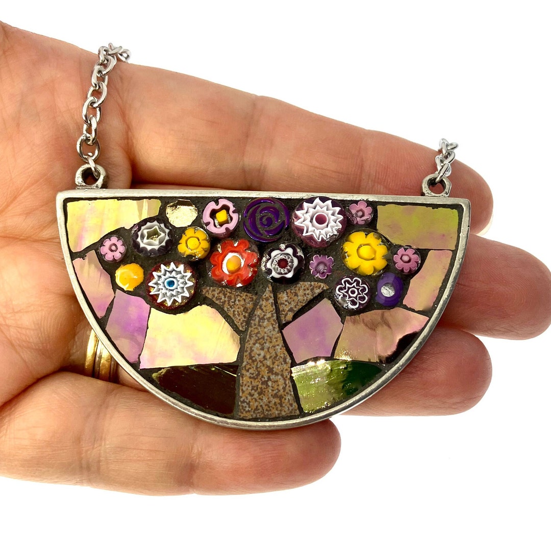 Mosaic Pendant Half Moon - Fall - Etsy
