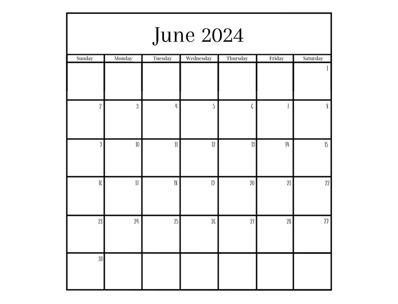 Minimalist June 2024 Calendar Printable 11 X 8.5 Month of June June ...