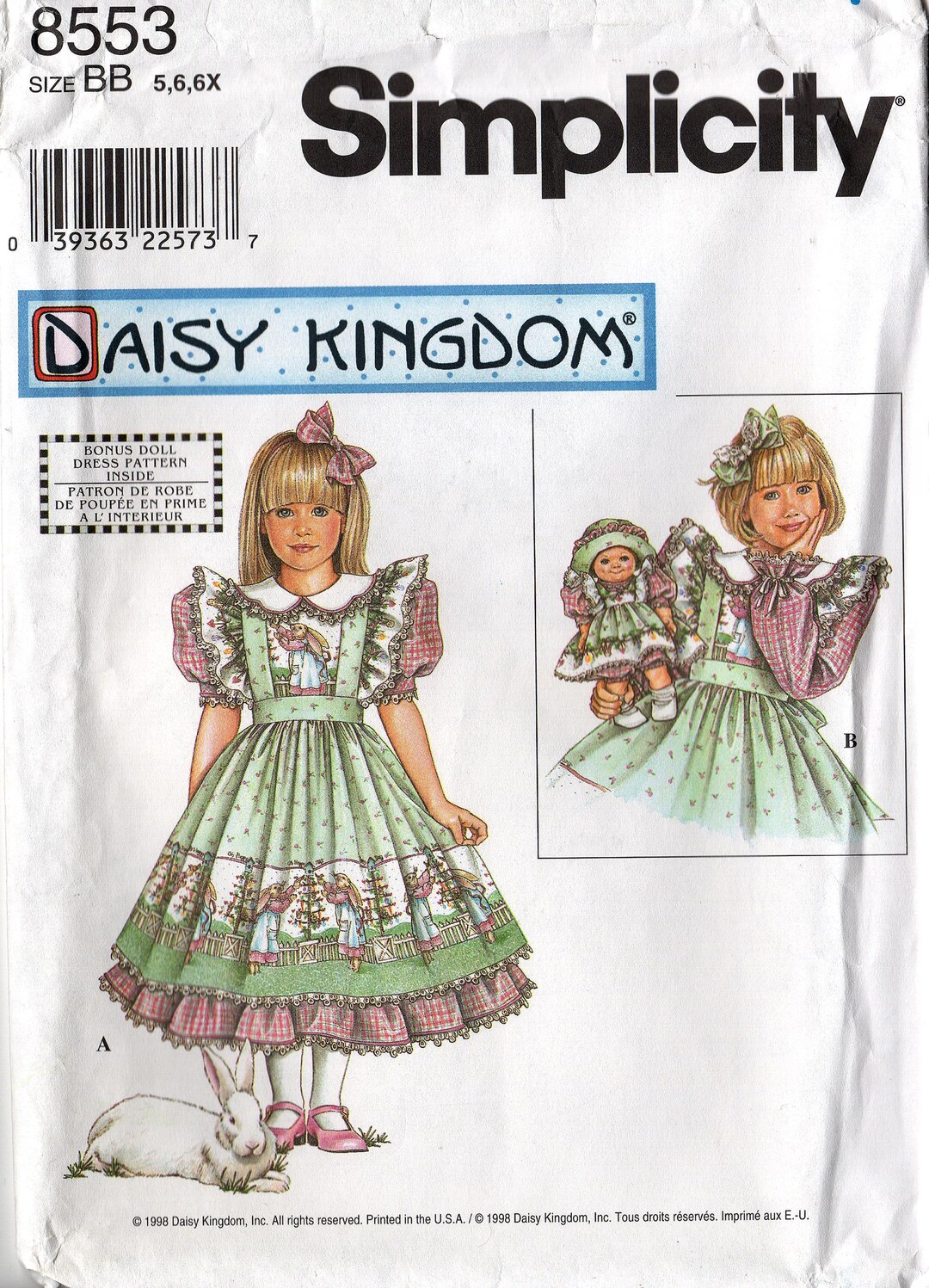 1998 Uncut Girl's DAISY KINGDOM DRESS & Doll Clothes Pattern Simplicity ...