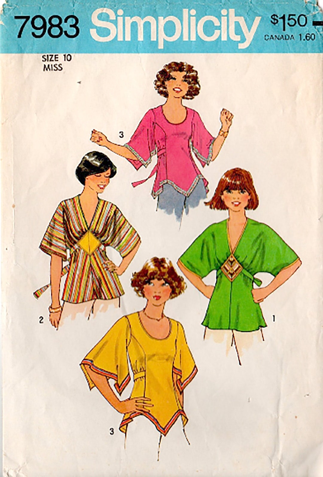1977 Misses PULLOVER TOPS PATTERN Simplicity 7983 Size 10 - Etsy