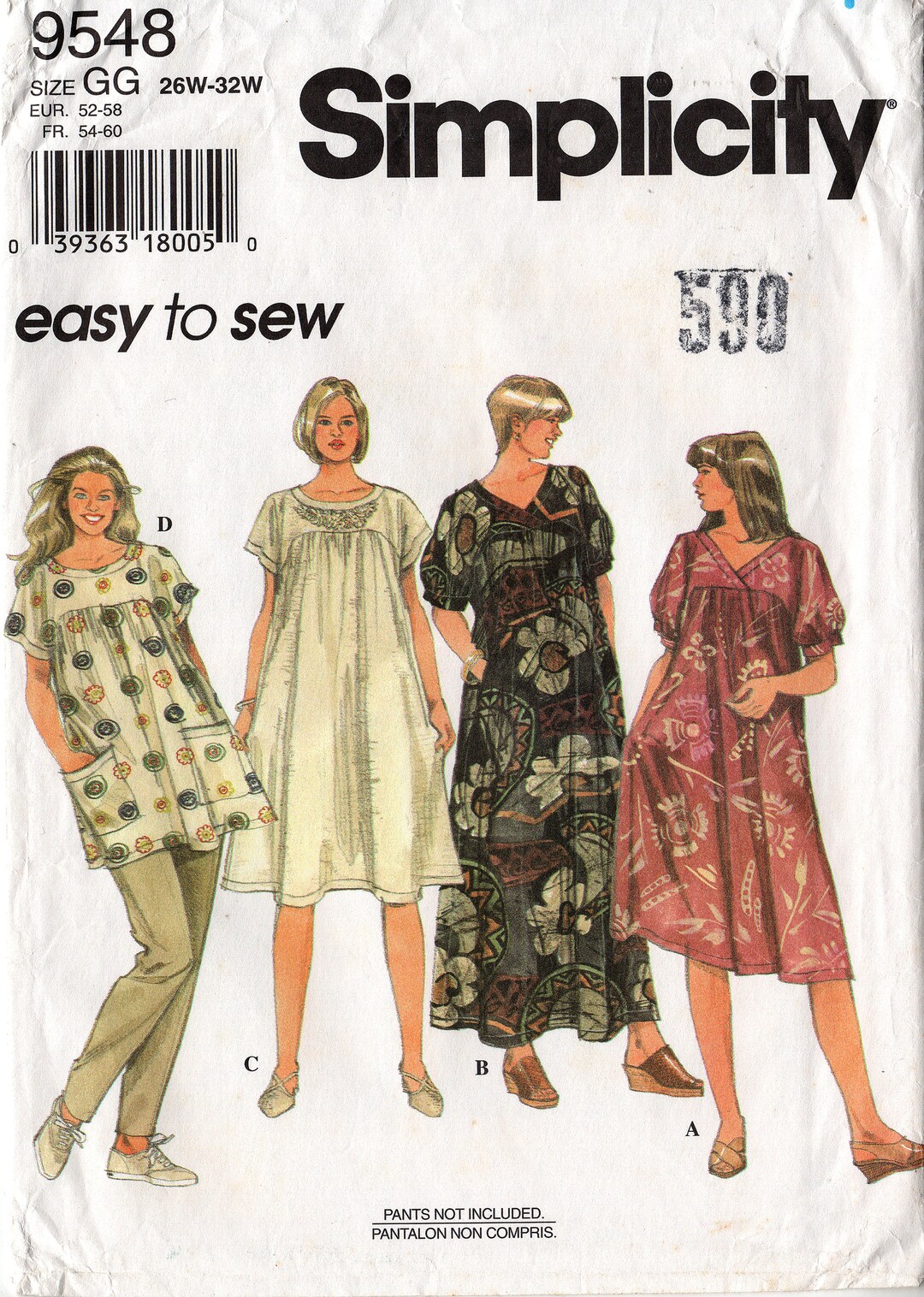 Uncut Women's DRESS or TUNIC PATTERN Simplicity 9548 Size 26W-32W Bust ...