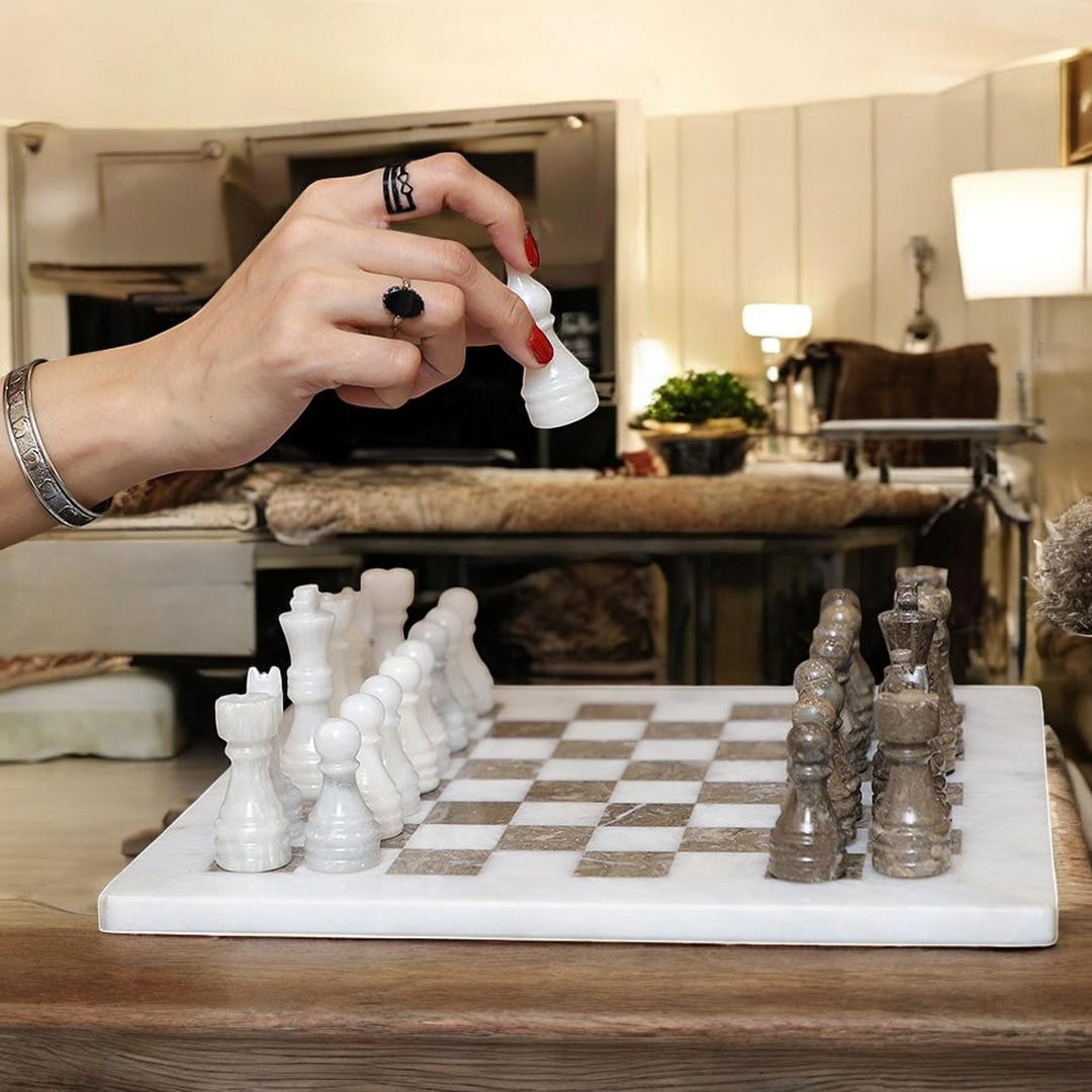 Marble Chess Set Marble Chess Board Board Game White & Gray Unique Gift ...