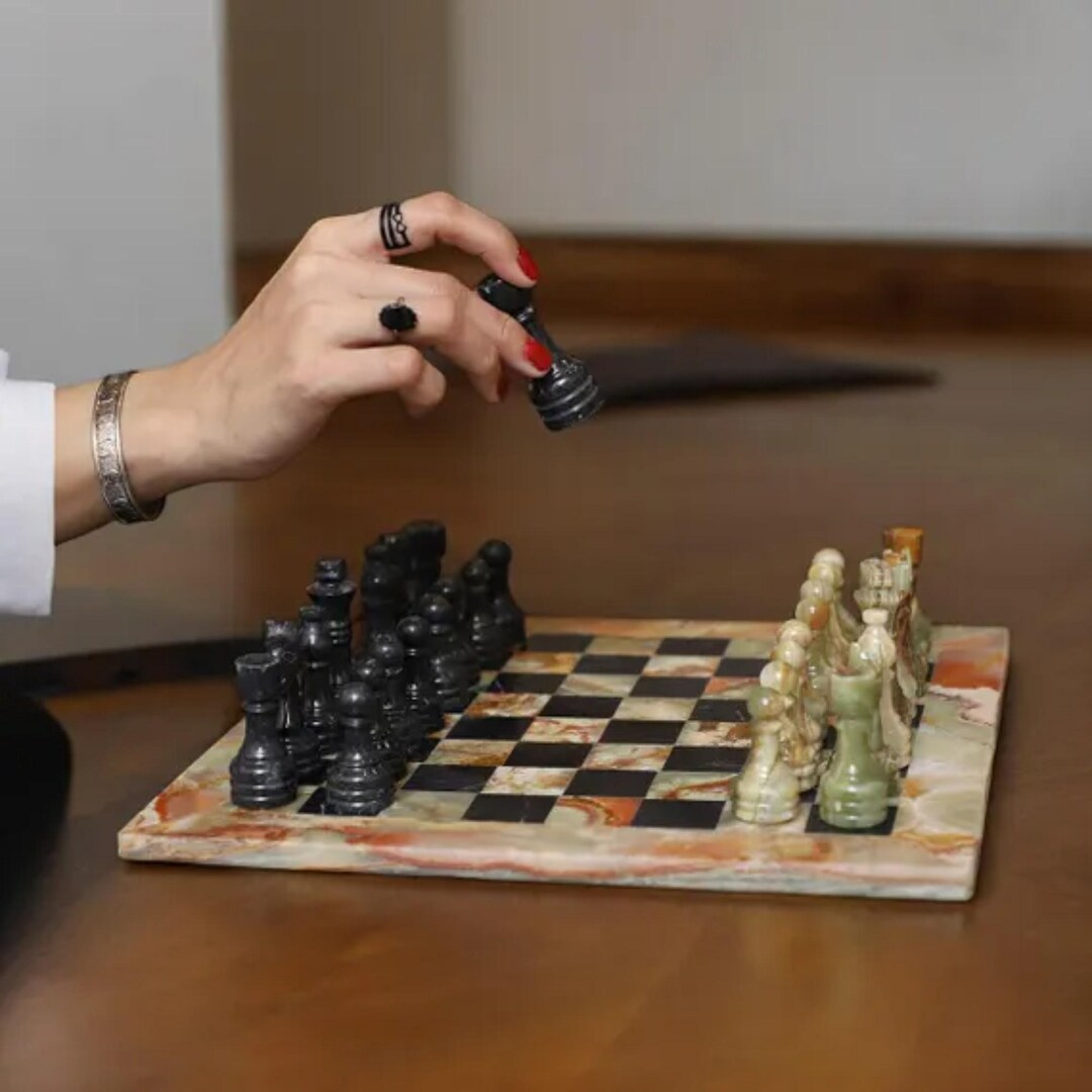 Marble Chess Board Game | Marble Chess Set | Green & Black | Premium ...