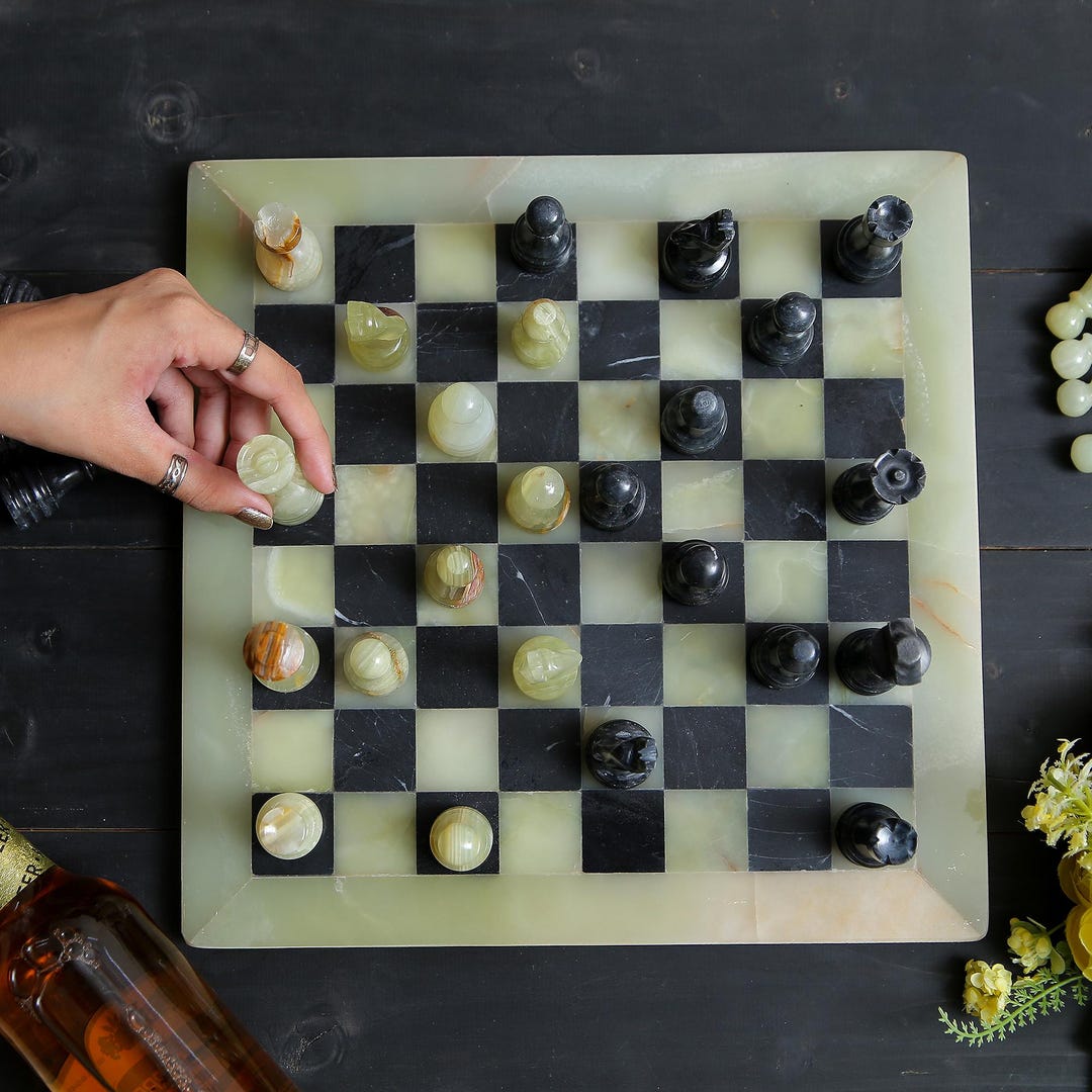 Handmade Marble Chess Set: Angori Green & Black Stone Pieces - Etsy