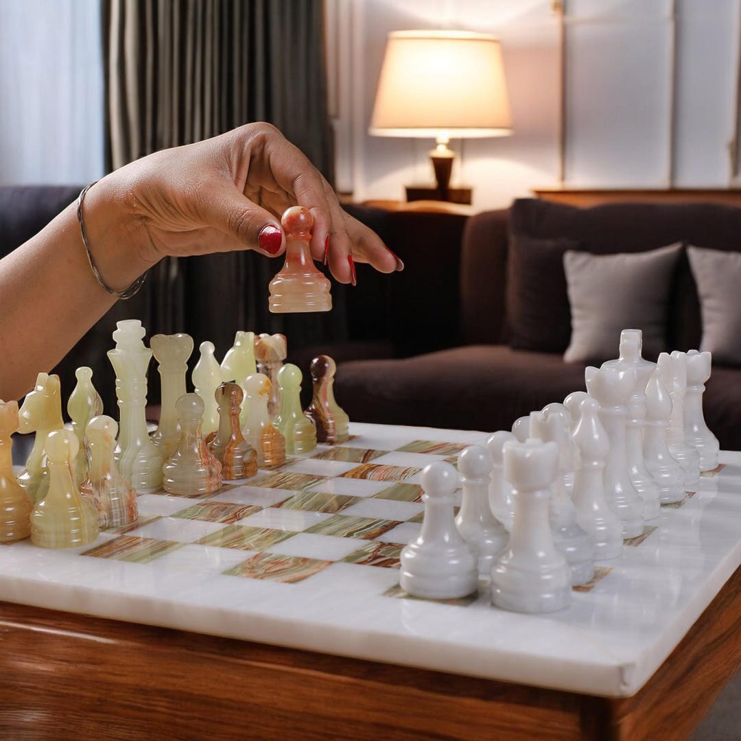 Marble Chess Sets Marble Chess Board Game White and Onyx Green Perfect ...