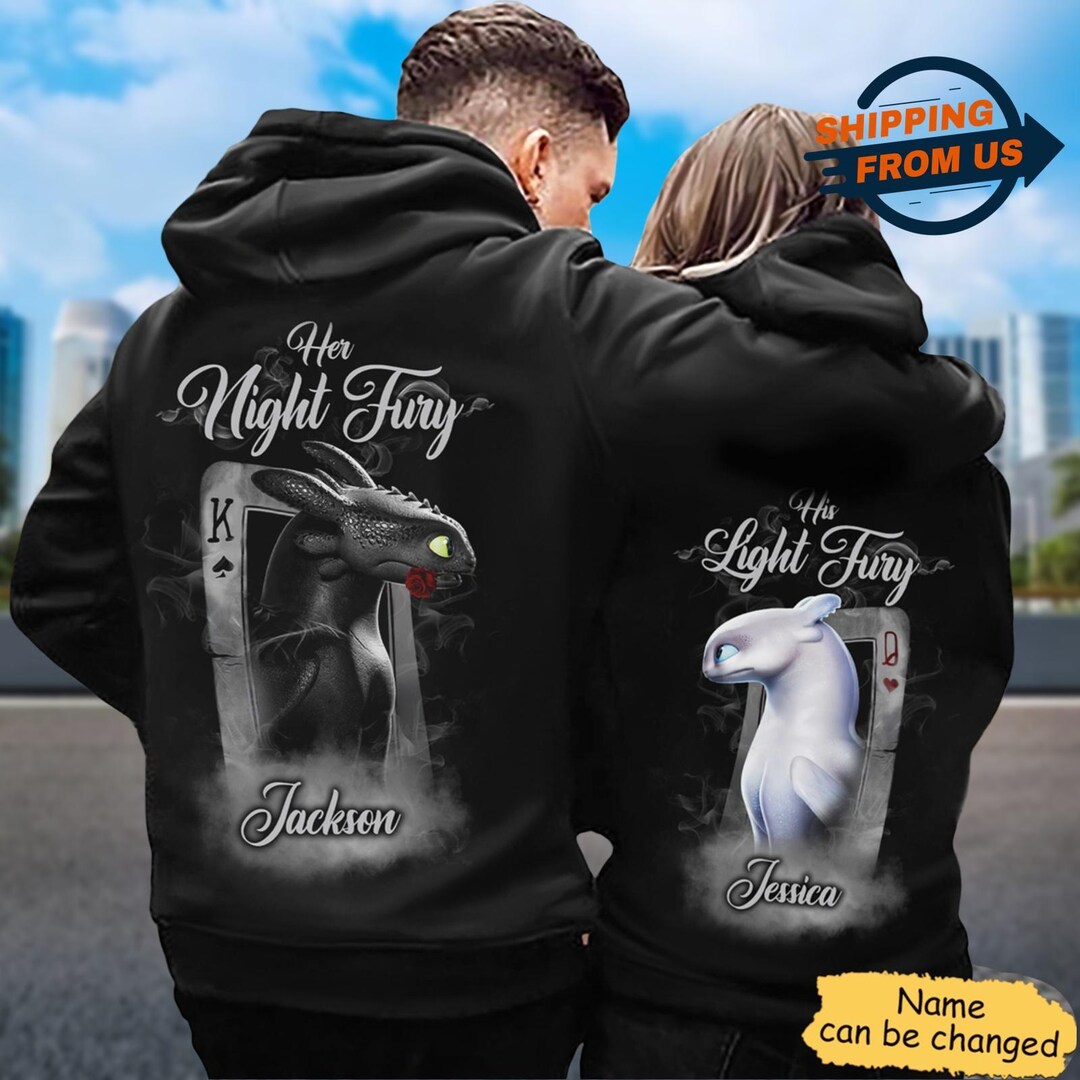 Custom Toothless Couple Hoodie, Light Fury and Night Fury Couple Hoodie ...