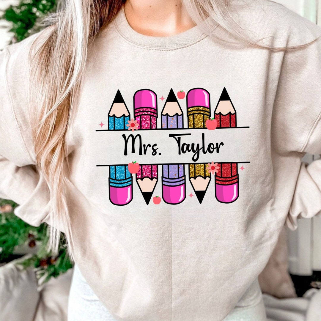 Teacher Pencil Png Shirt, Personalized Teacher Name, Teacher Gift 100 ...