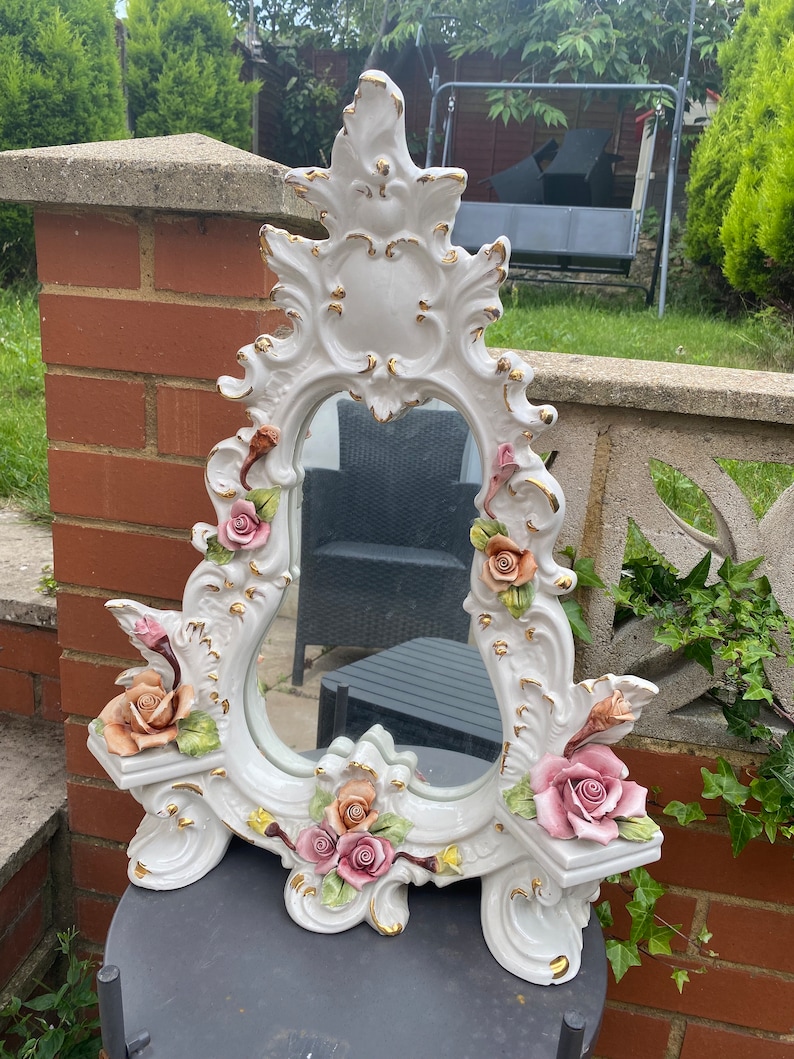 Ceramic Mirror With Roses and Gold Detail - Etsy