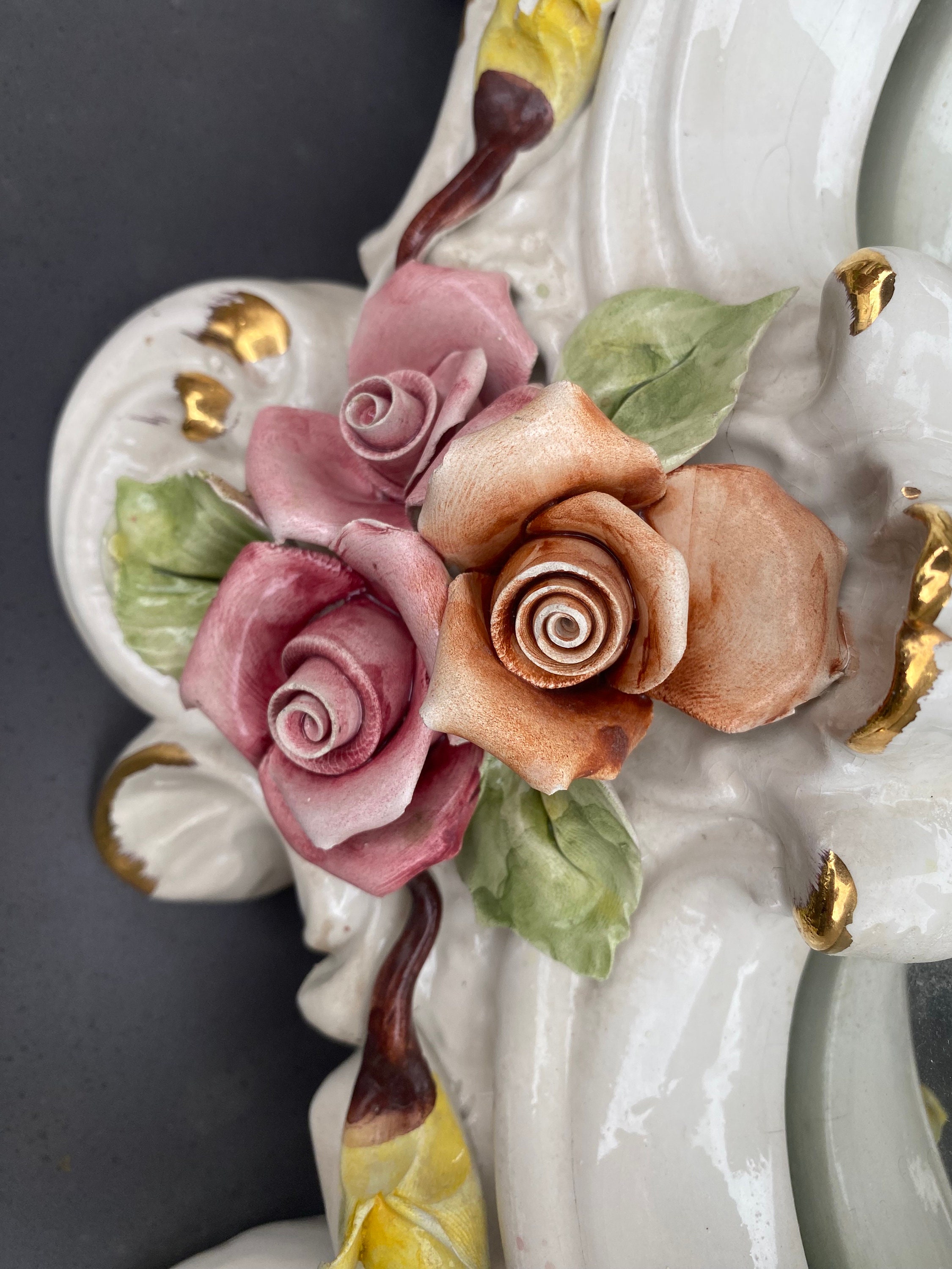 Ceramic Mirror With Roses and Gold Detail - Etsy
