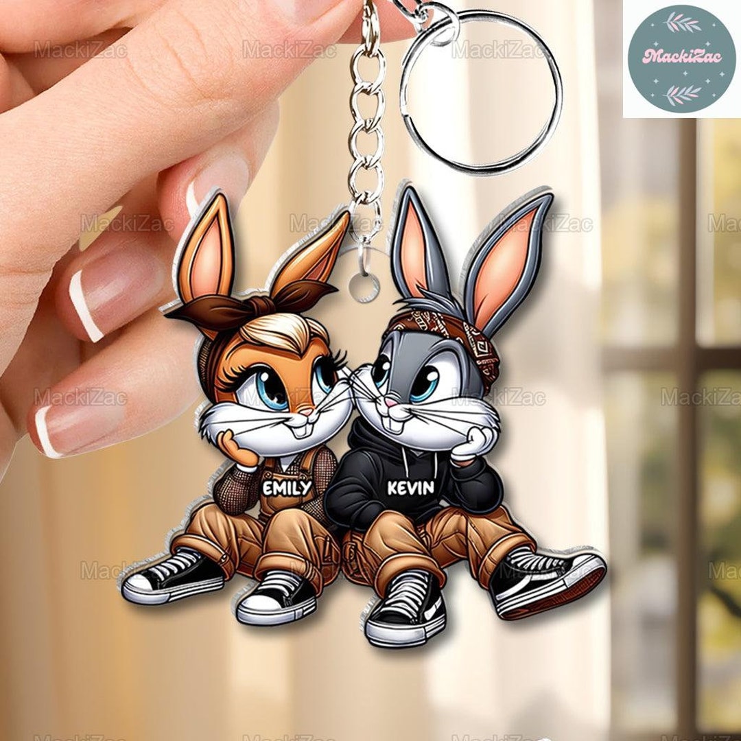 Personalized Chicano Keychain, Chicano Bunny Keyring, Custom Name ...