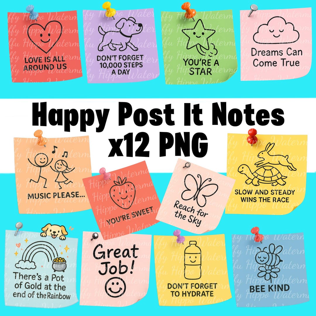 Clip Art Digital Download PNG File 300dpi Upscale to A1, Happy Post It ...