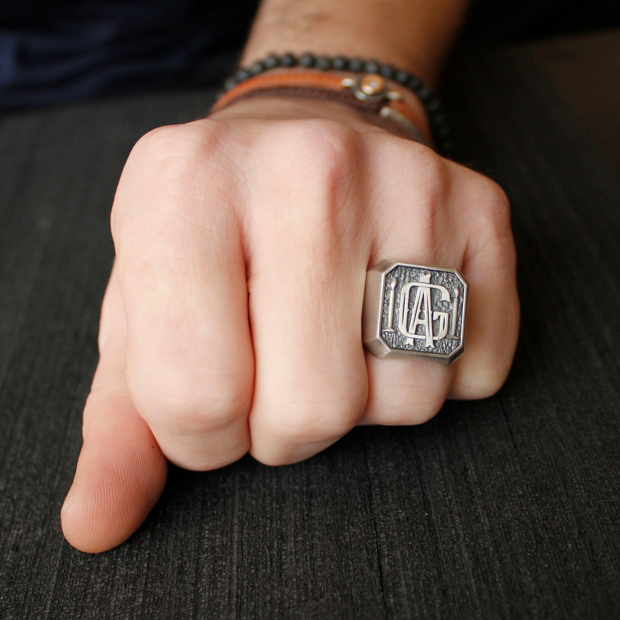 Silver Signet Ring Personalized Engraved Men's Ring Signet Ring ...