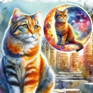 Dreamy Cat Digital Print Wall Art Cute Kitty Artwork Cat Lover Gift Pet ...