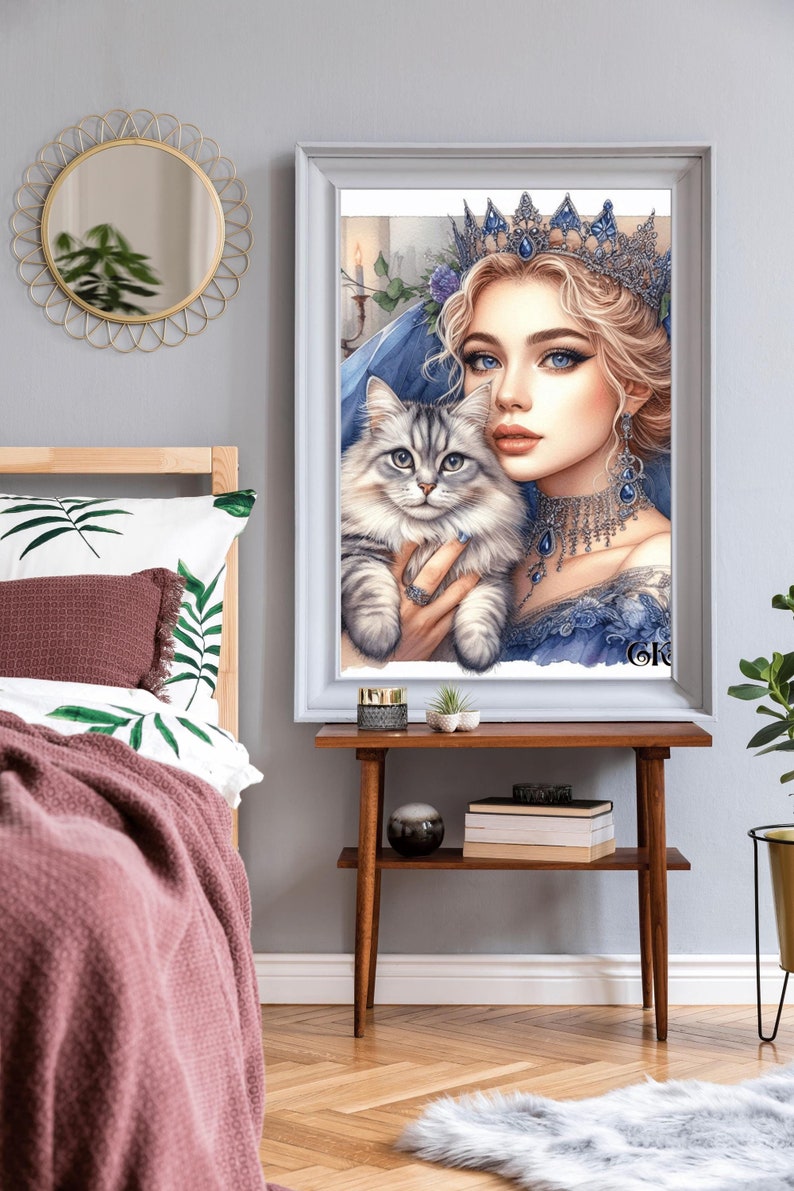 Queen With Cat Digital Print Cat Lover Gift Wall Art Decor Queen ...