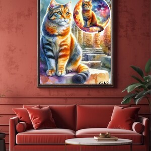 Dreamy Cat Digital Print Wall Art Cute Kitty Artwork Cat Lover Gift Pet ...