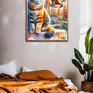 Dreamy Cat Digital Print Wall Art Cute Kitty Artwork Cat Lover Gift Pet ...