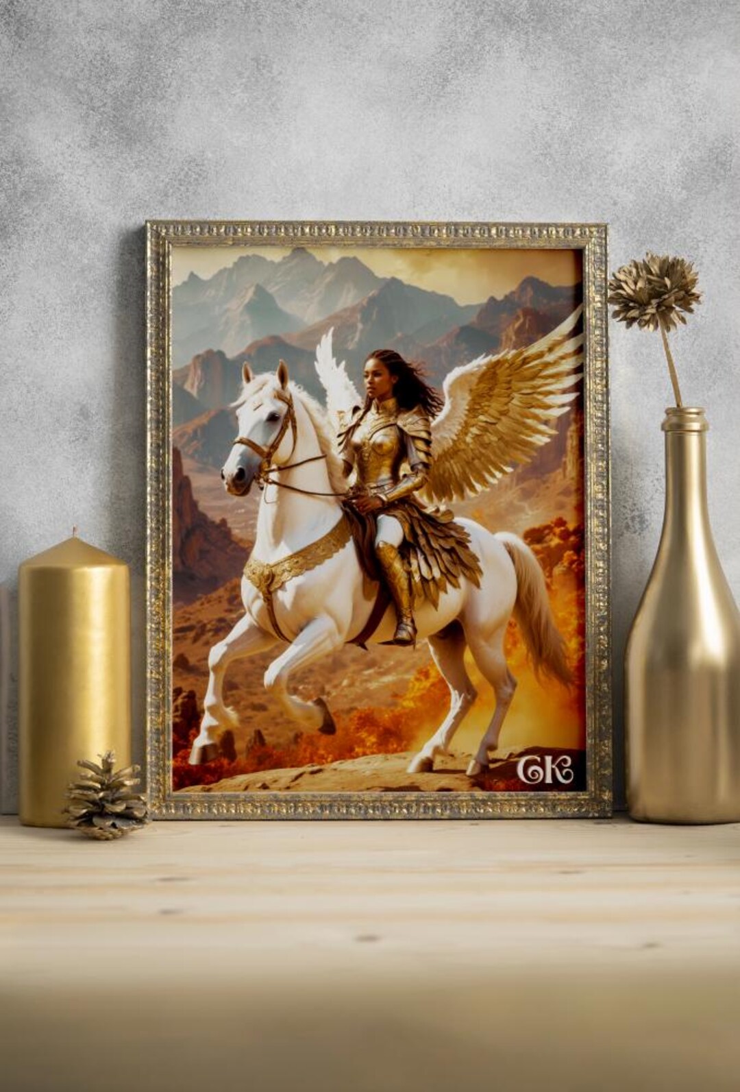 Golden Pegasus Digital Art Print Mythical Fantasy Poster Horse Wall ...