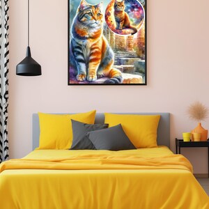 Dreamy Cat Digital Print Wall Art Cute Kitty Artwork Cat Lover Gift Pet ...