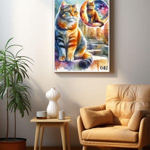 Dreamy Cat Digital Print Wall Art Cute Kitty Artwork Cat Lover Gift Pet ...
