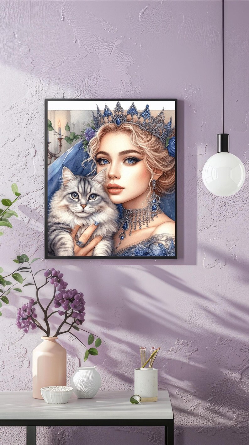 Queen With Cat Digital Print Cat Lover Gift Wall Art Decor Queen ...