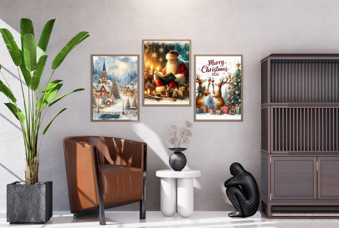 Traditional Christmas Wall Art Set| Vintage Gallery Style Decor| Rustic ...