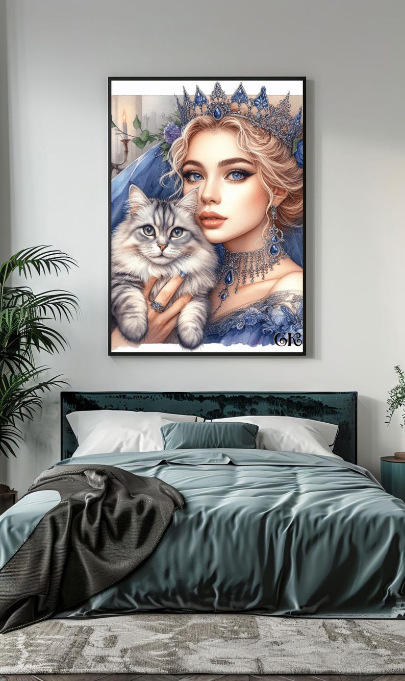 Queen With Cat Digital Print Cat Lover Gift Wall Art Decor Queen ...
