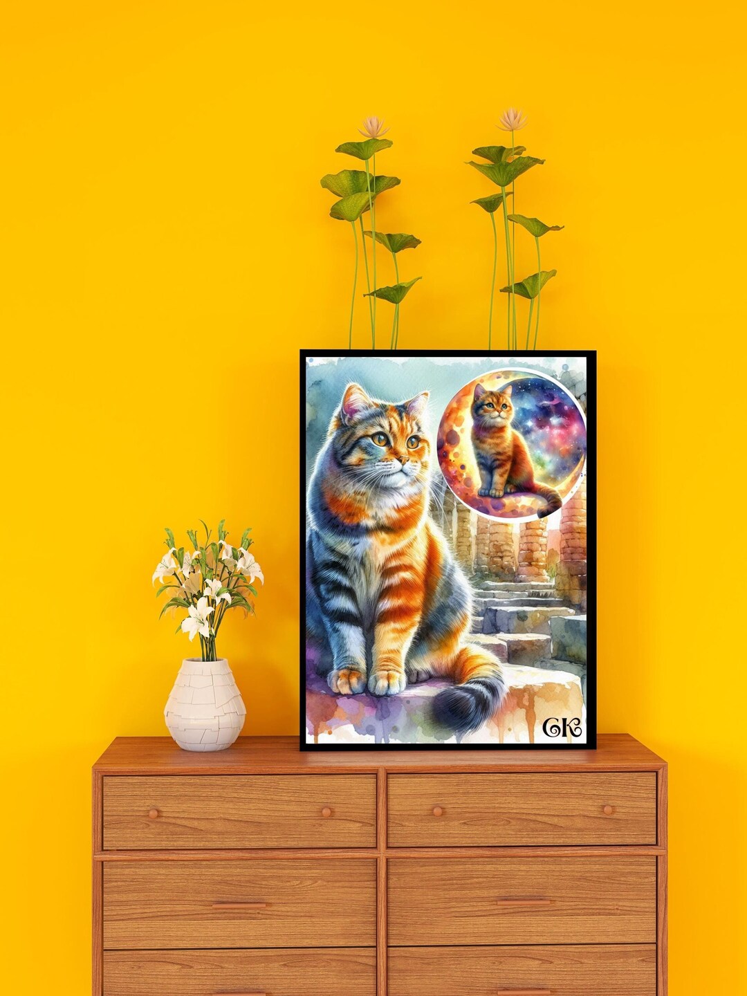 Dreamy Cat Digital Print Wall Art Cute Kitty Artwork Cat Lover Gift Pet ...