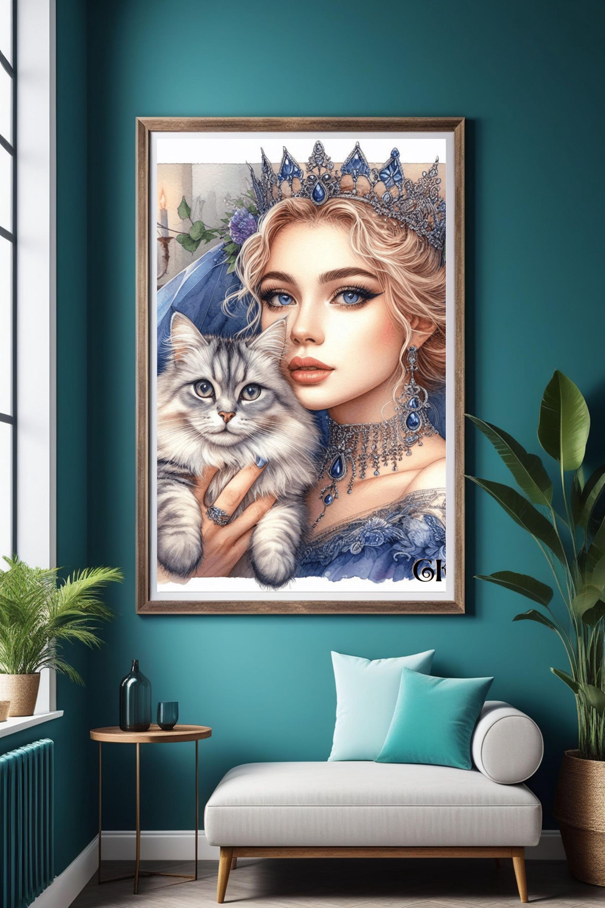 Queen With Cat Digital Print Cat Lover Gift Wall Art Decor Queen ...