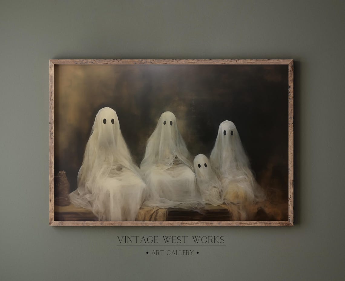 Vintage Ghost Family Portrait Oil Painting | Spooky Dark Tone Family of ...