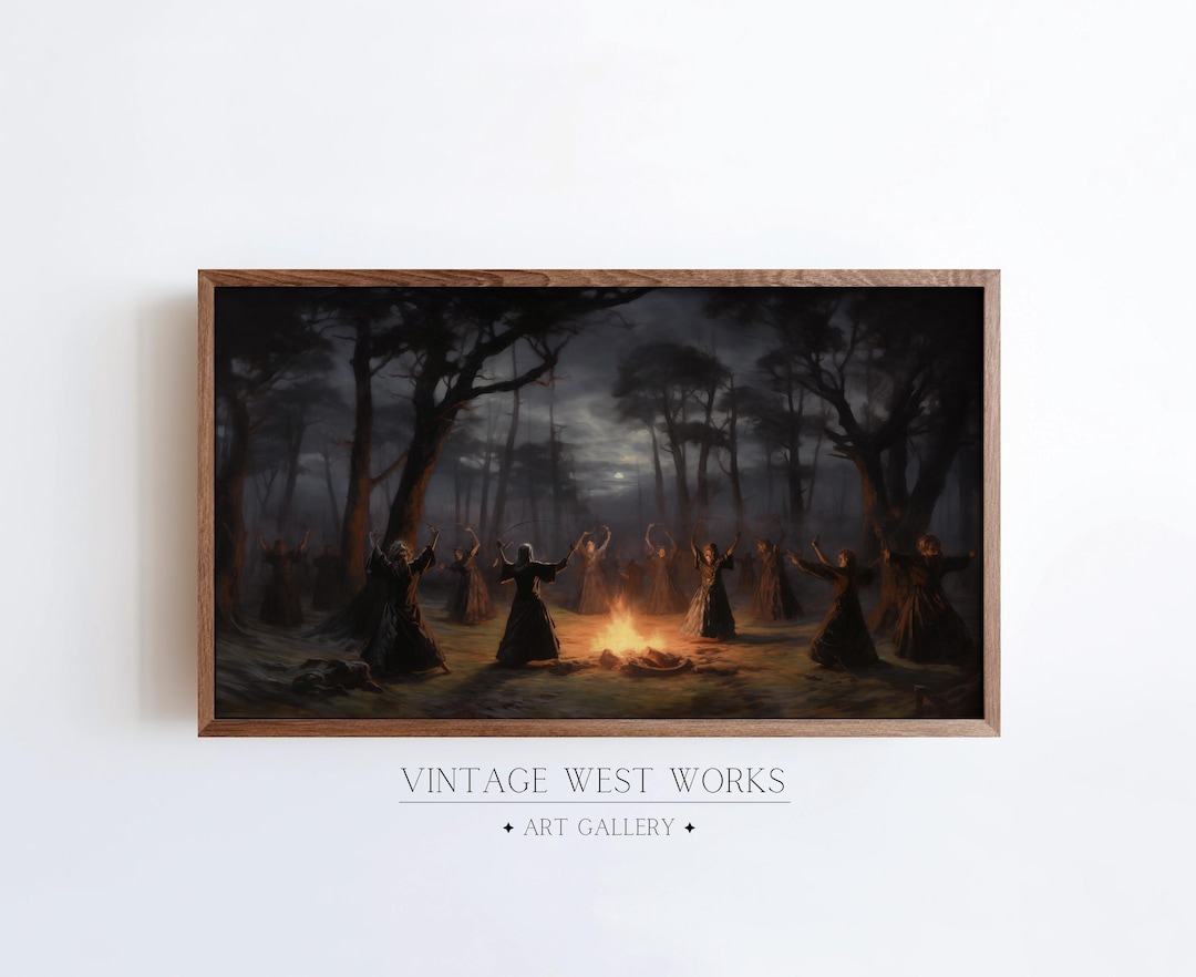 Witches Forest Ritual Frame TV Art, Witches Dancing Around Fire Oil ...