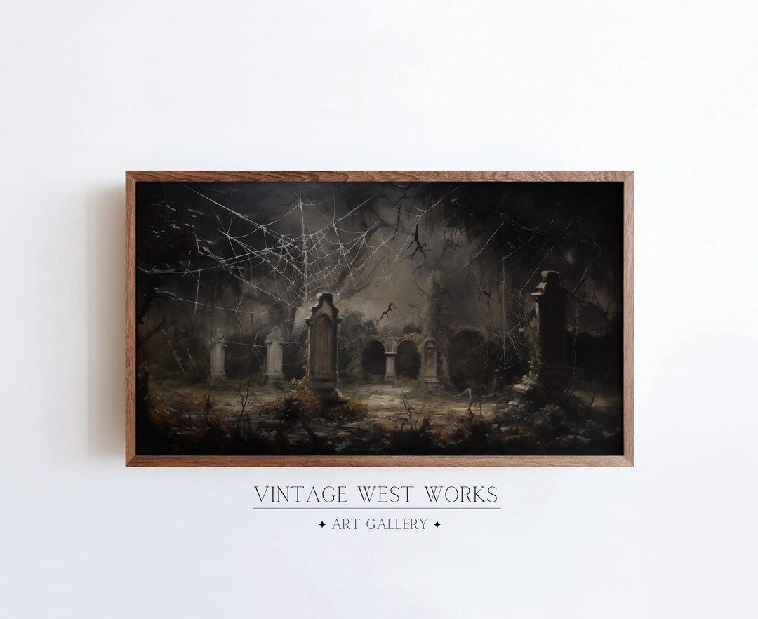Foggy Graveyard Samsung Frame TV Art, Muted Cemetery Gothic Oil ...