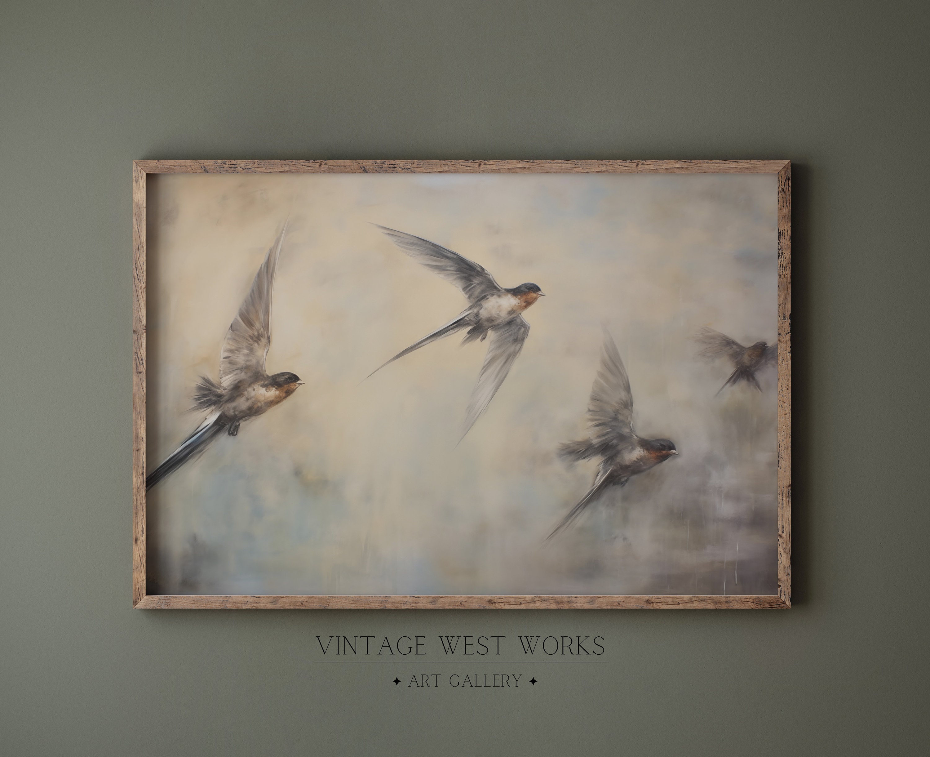 Vintage Three Flying Swallows Art Print Traditional Bird House Wall ...
