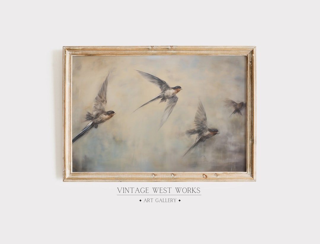 Vintage Three Flying Swallows Art Print | Traditional Bird House Wall ...
