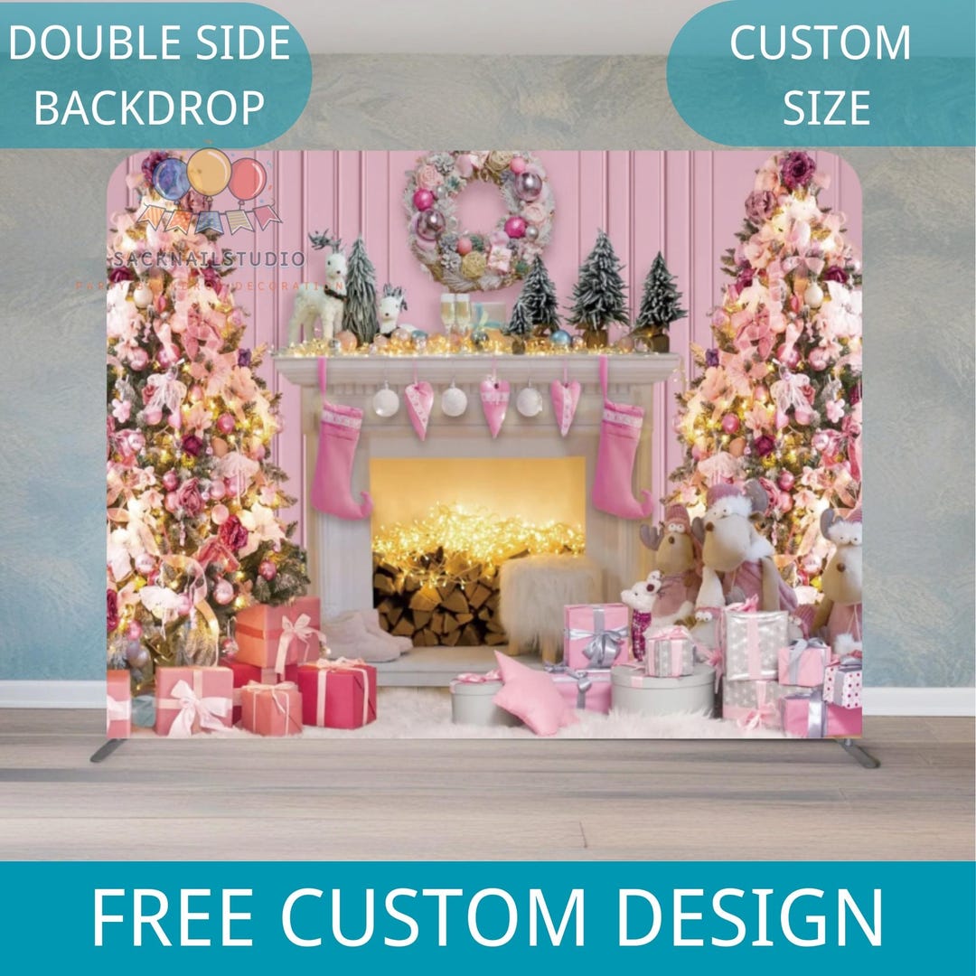 Pink Christmas Tree Photo Booth Pillowcase Backdrop Fireplace Square ...