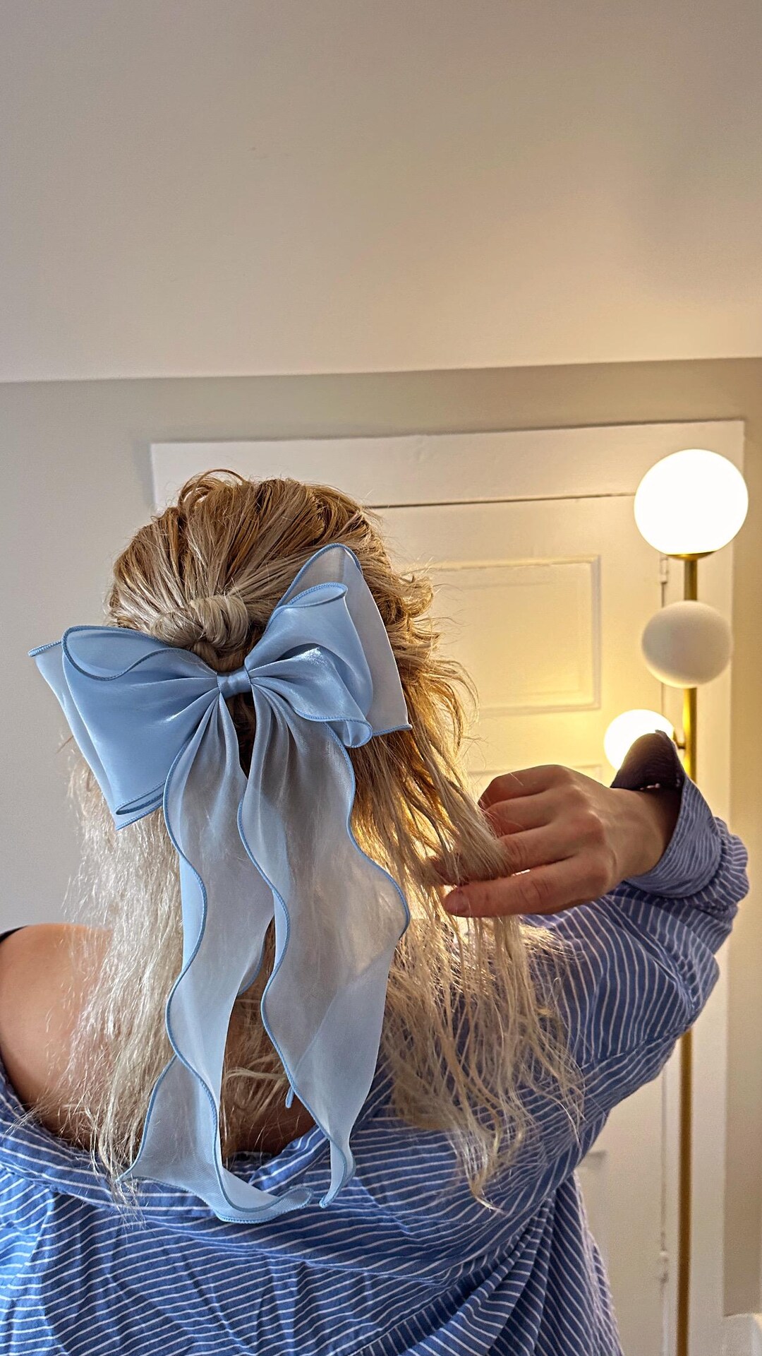 Light Pastel Blue Sheer Hair Bow | Handmade Organza Ribbon Clip | Soft ...