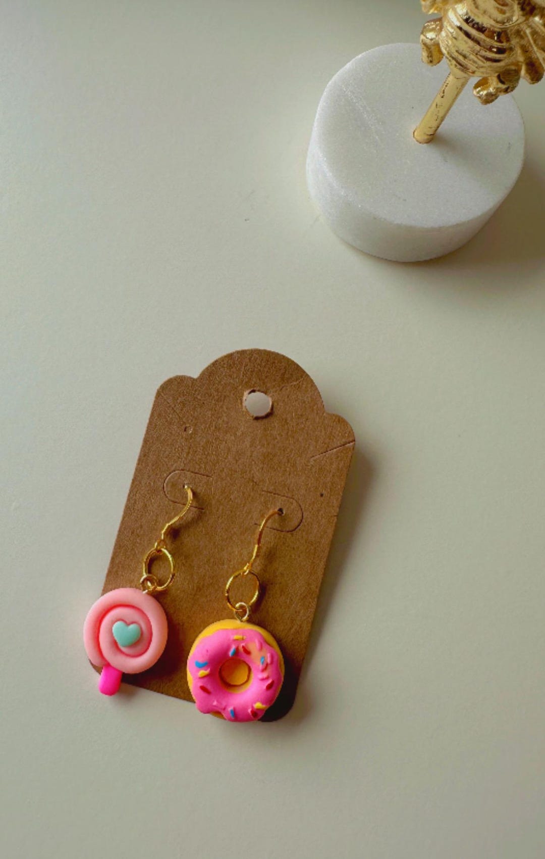 Cute Pink Donut & Lollipop Mismatch Earrings – Polymer Clay Sweets With ...