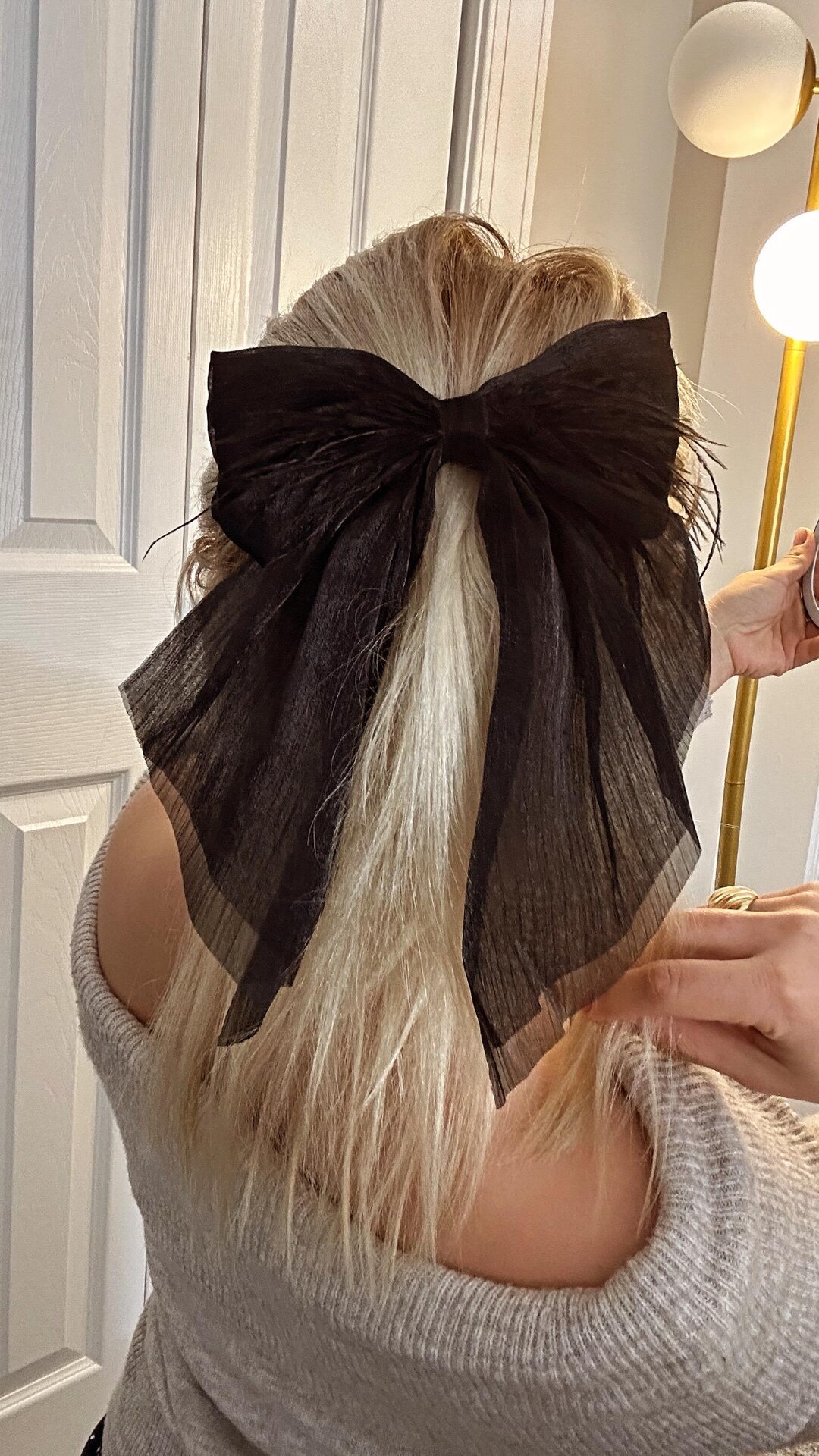 Organza Hair Bow | Ruffled Organza Black Sheer Faux Fur Hair Clip ...