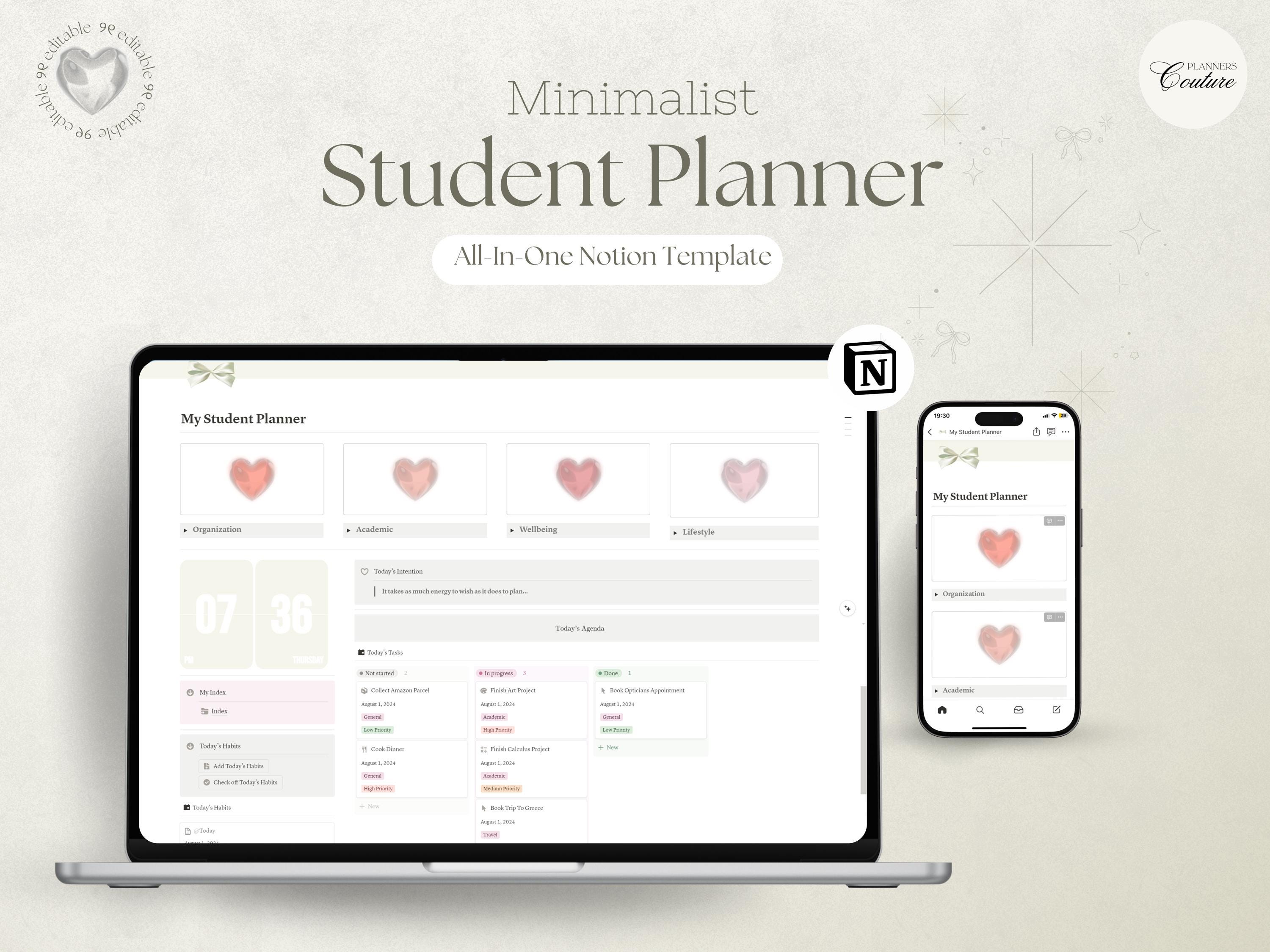 Minimalistic Student Planner All-in-one Digital Notion Template ...