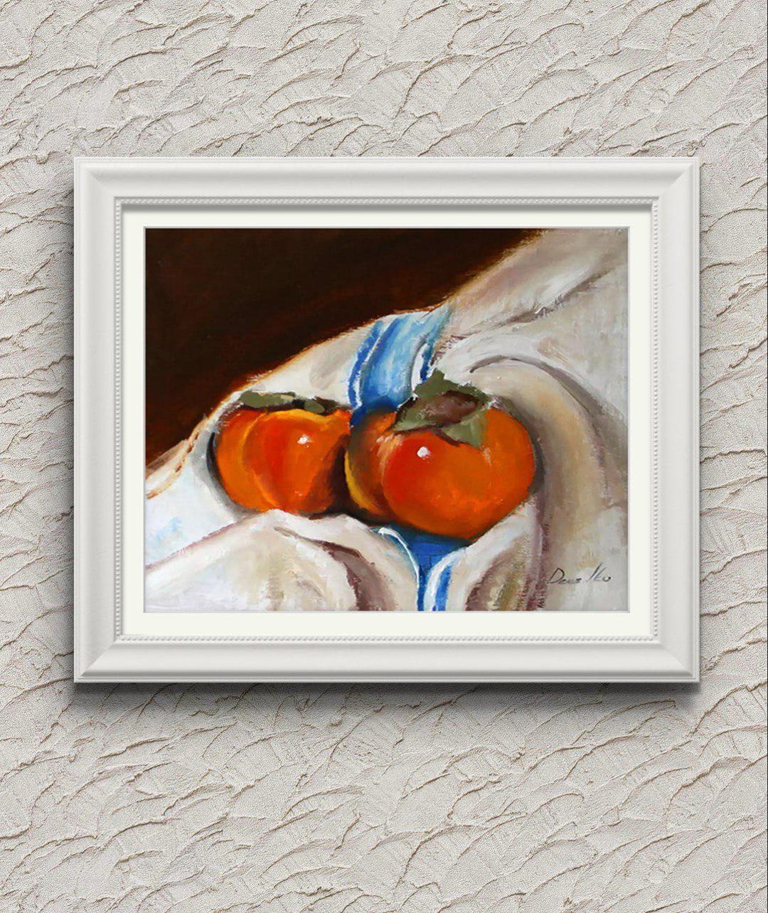 Signed Original Miniature Persimmon Oil Painting: Still Life Art Decor ...