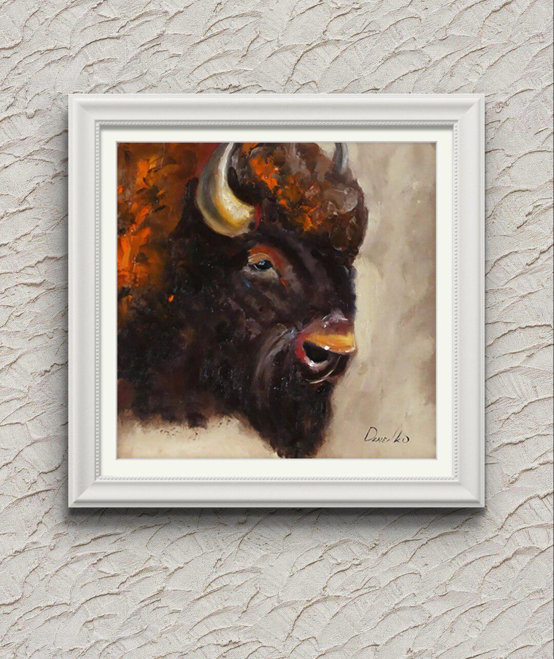Signed Bison Oil Painting - Tiny Impasto Buffalo Portrait, Small Animal ...