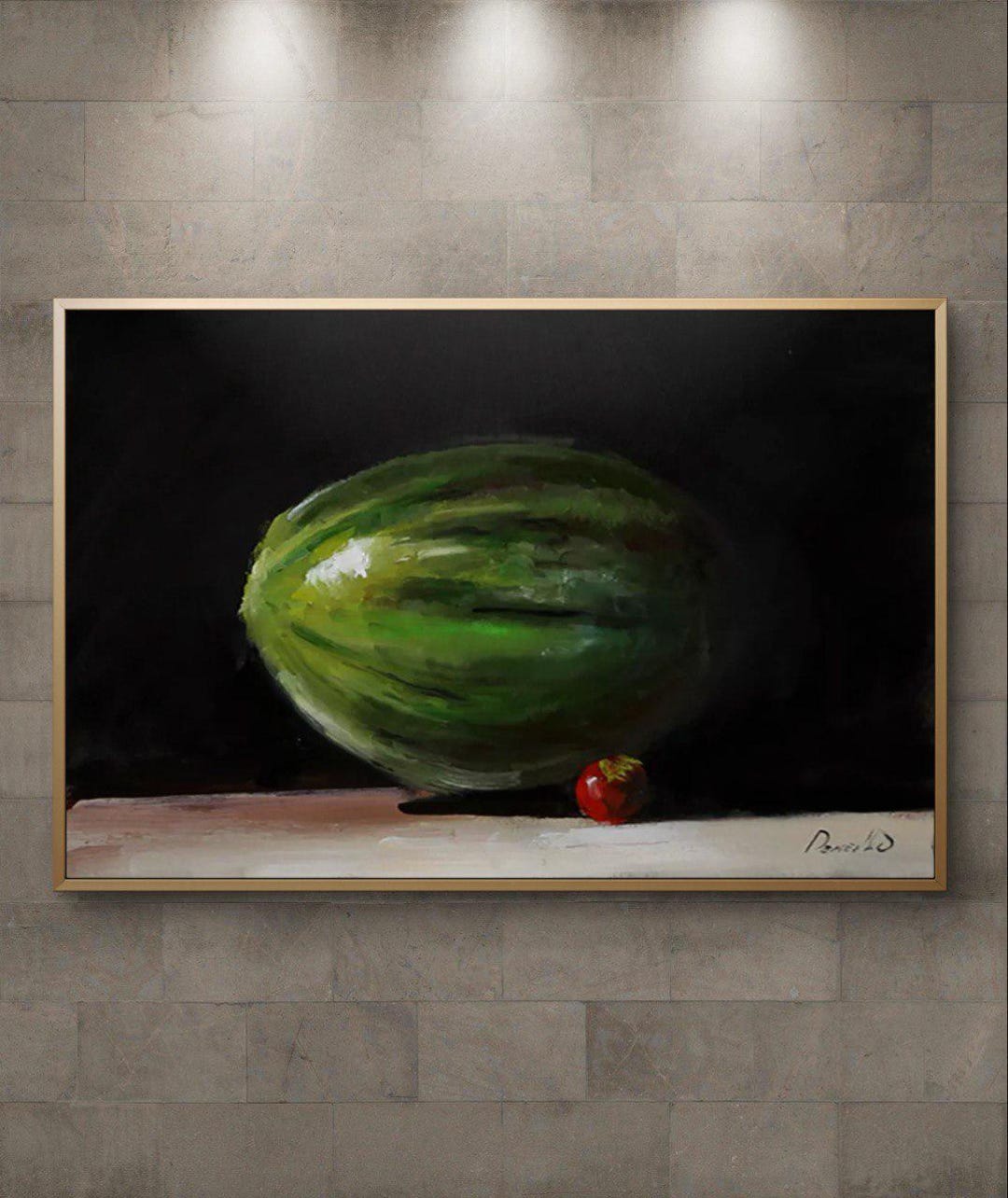 Charming Tiny Watermelon Still Life Oil Painting, Signed Original ...